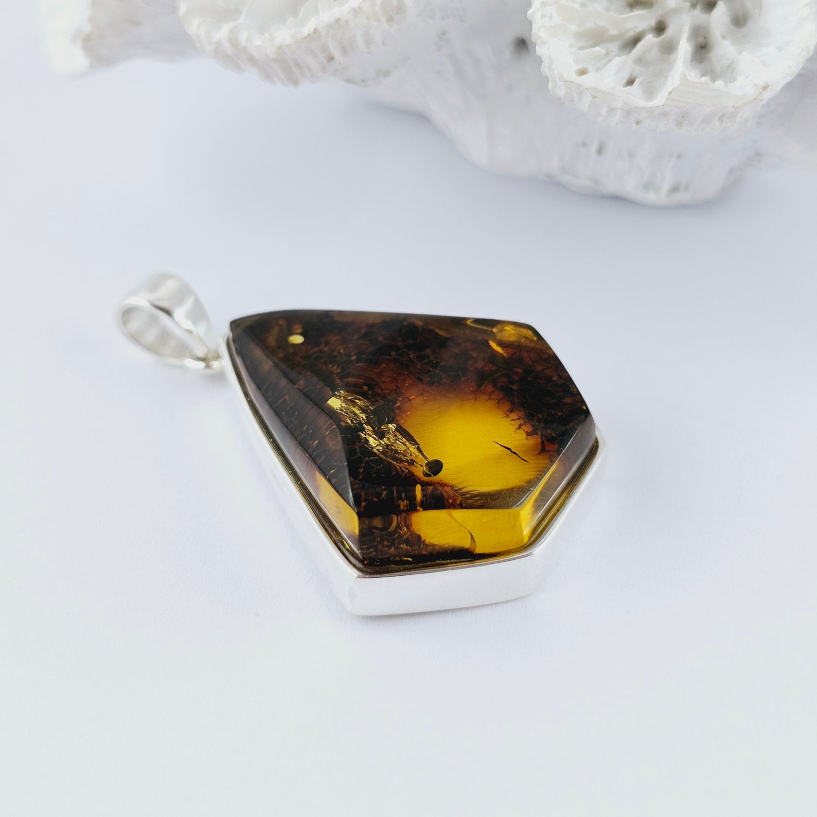Unique Color Amber Pendant, Natural Baltic Amber and Silver, Genuine ...