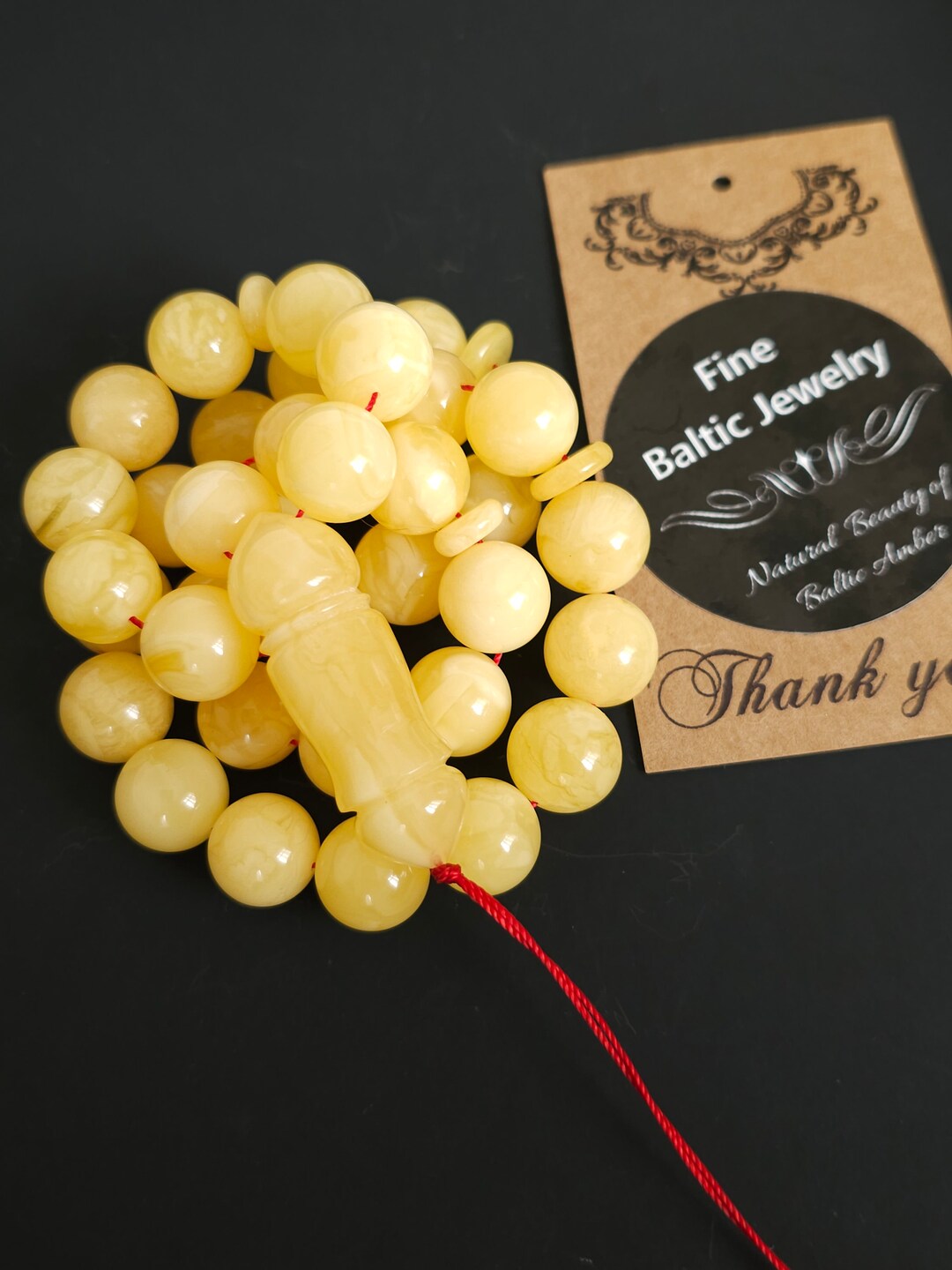 Ø +13mm Royal Baltic Amber Islamic Prayer, 37 Round Beads, 56.33g ...