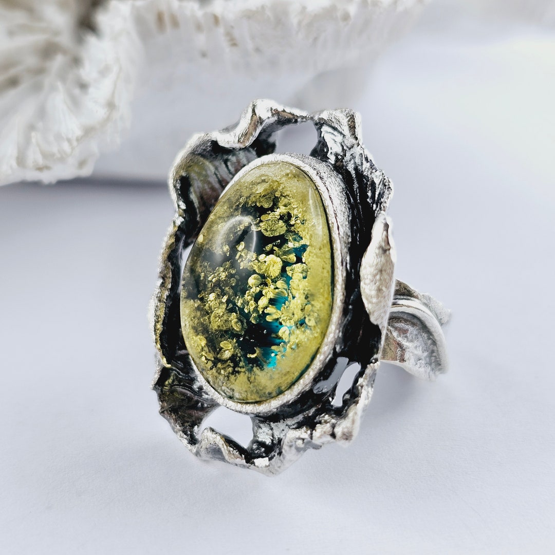 Incredible Huge Blue Amber, Natural Baltic Amber Ring, Unique Amber ...