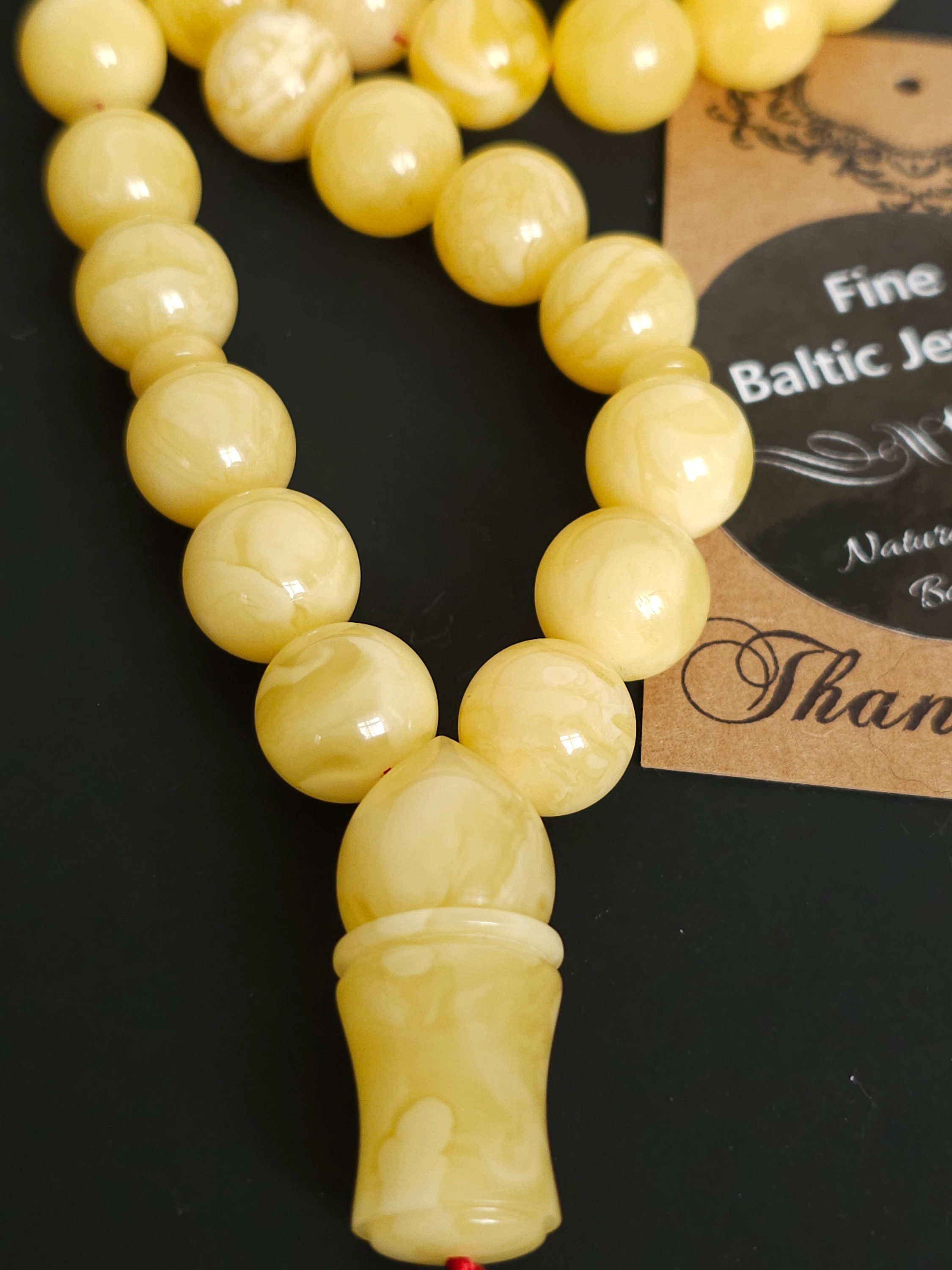 Ø 14mm Royal Baltic Amber Islamic Prayer, 36 Round Beads, 61.34g Rosary ...