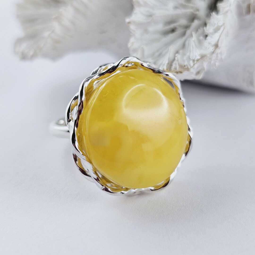 Natural Yellow Baltic Amber Ring, Yellow Amber Ring, Amber and Sterling ...