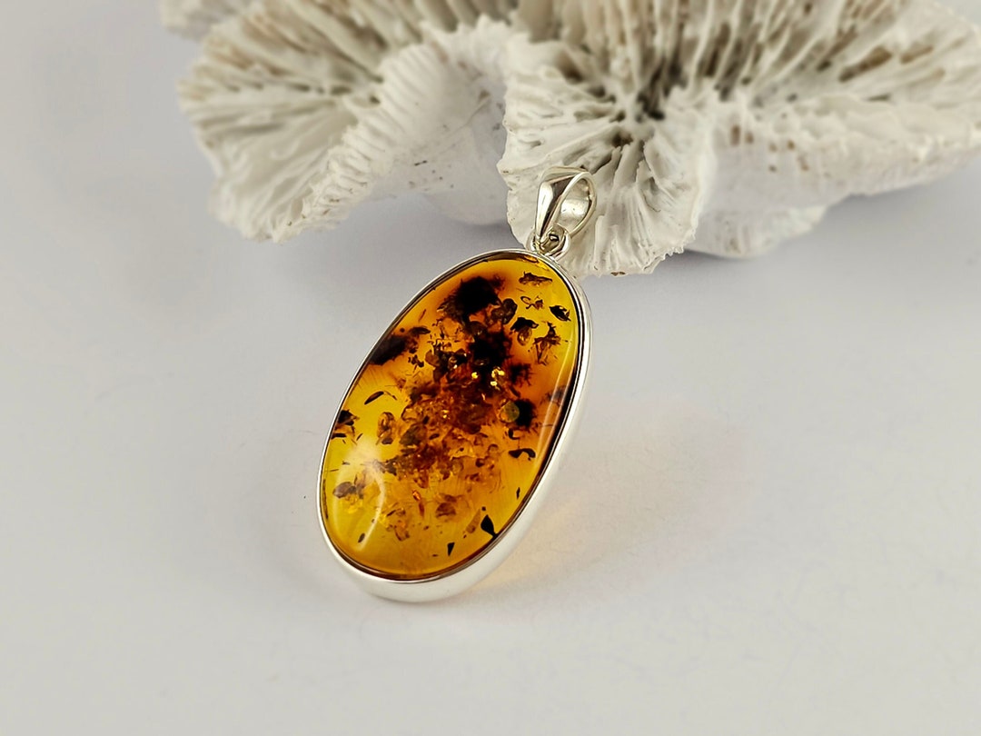 Shiny Orange Amber Pendant, Natural Baltic Amber and Silver, Genuine ...