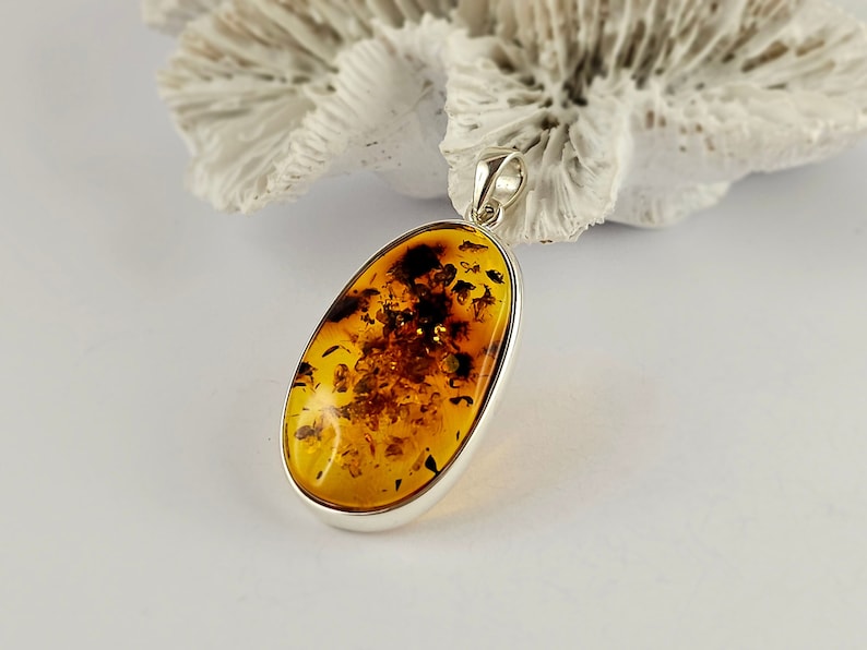 Orange Baltic Amber Pendant, Sterling Silver, Handmade Jewelry, 925 ...