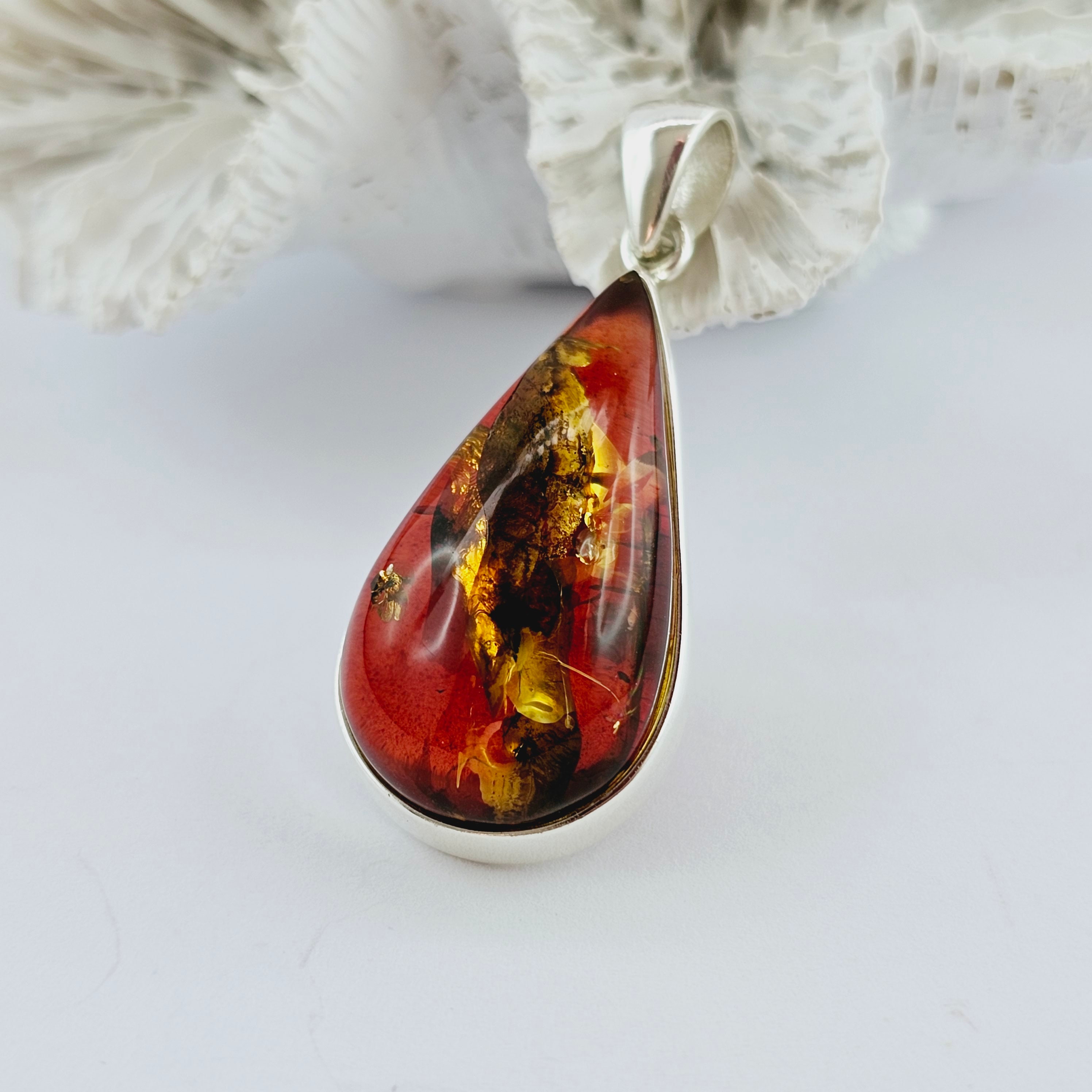 Shiny Red Amber Pendant, Natural Baltic Amber and Silver, Genuine Amber ...
