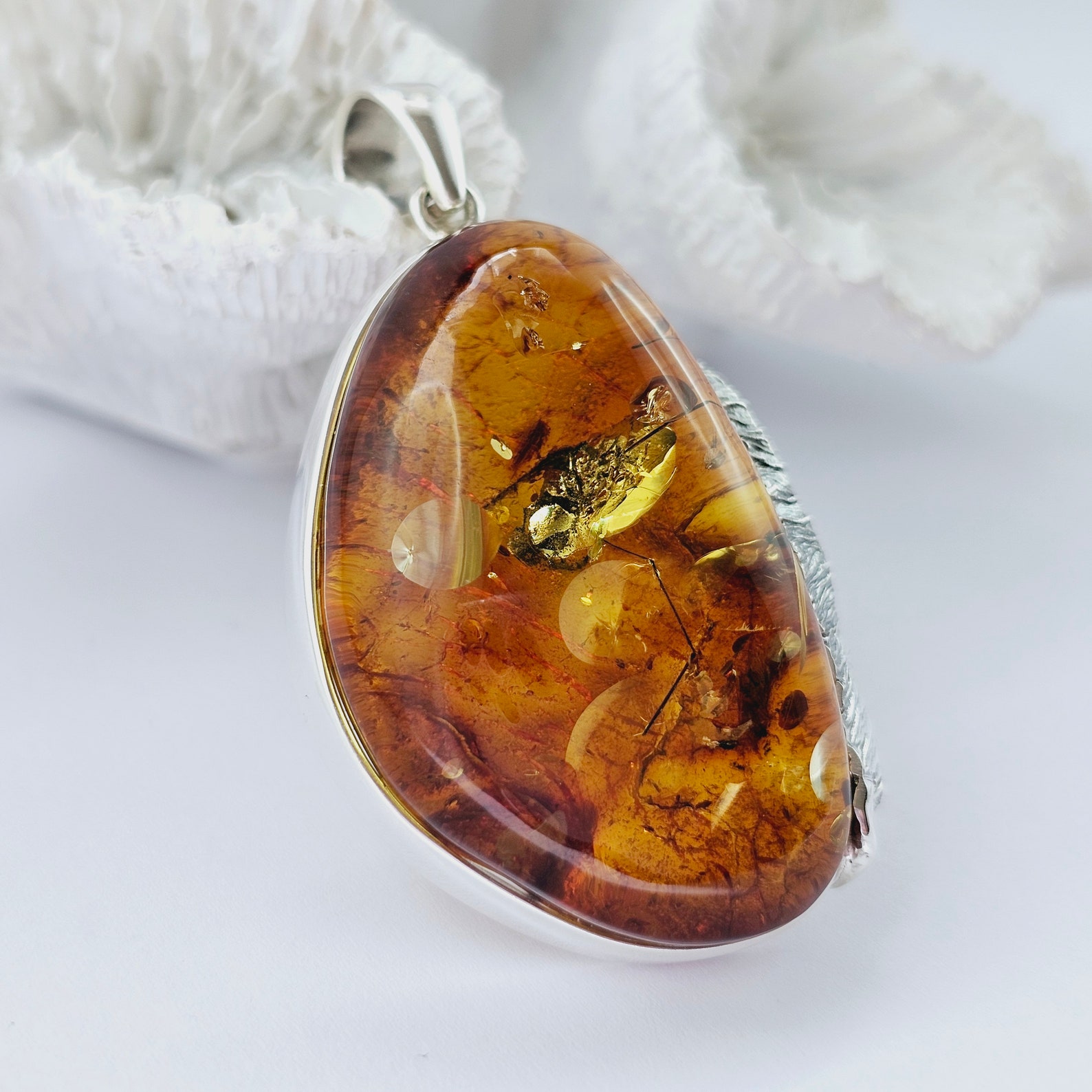 Huge Elegant Shiny Cognac Amber Pendant, Natural Baltic Amber and ...