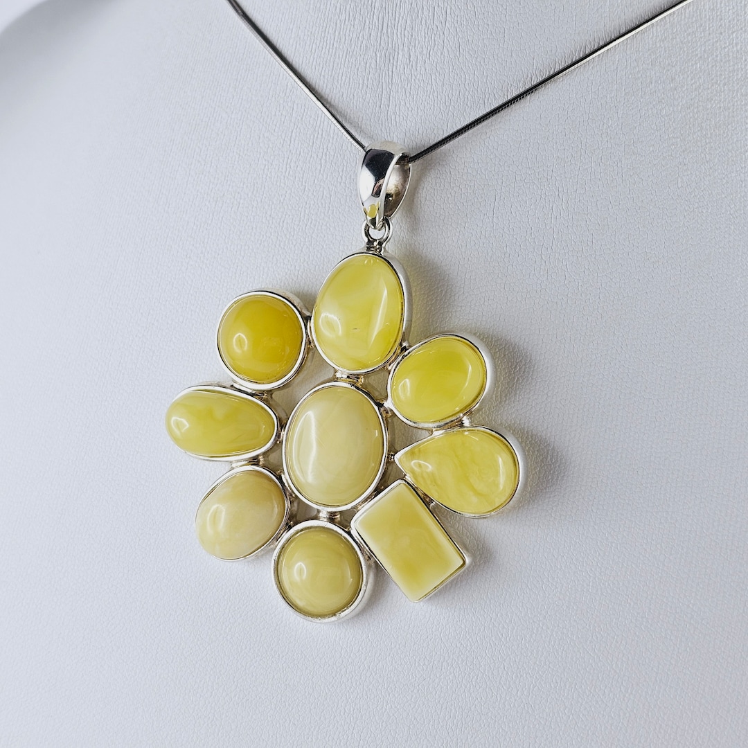 Exclusive Huge Landscape Amber Pendant, Natural Baltic Amber and Silver ...