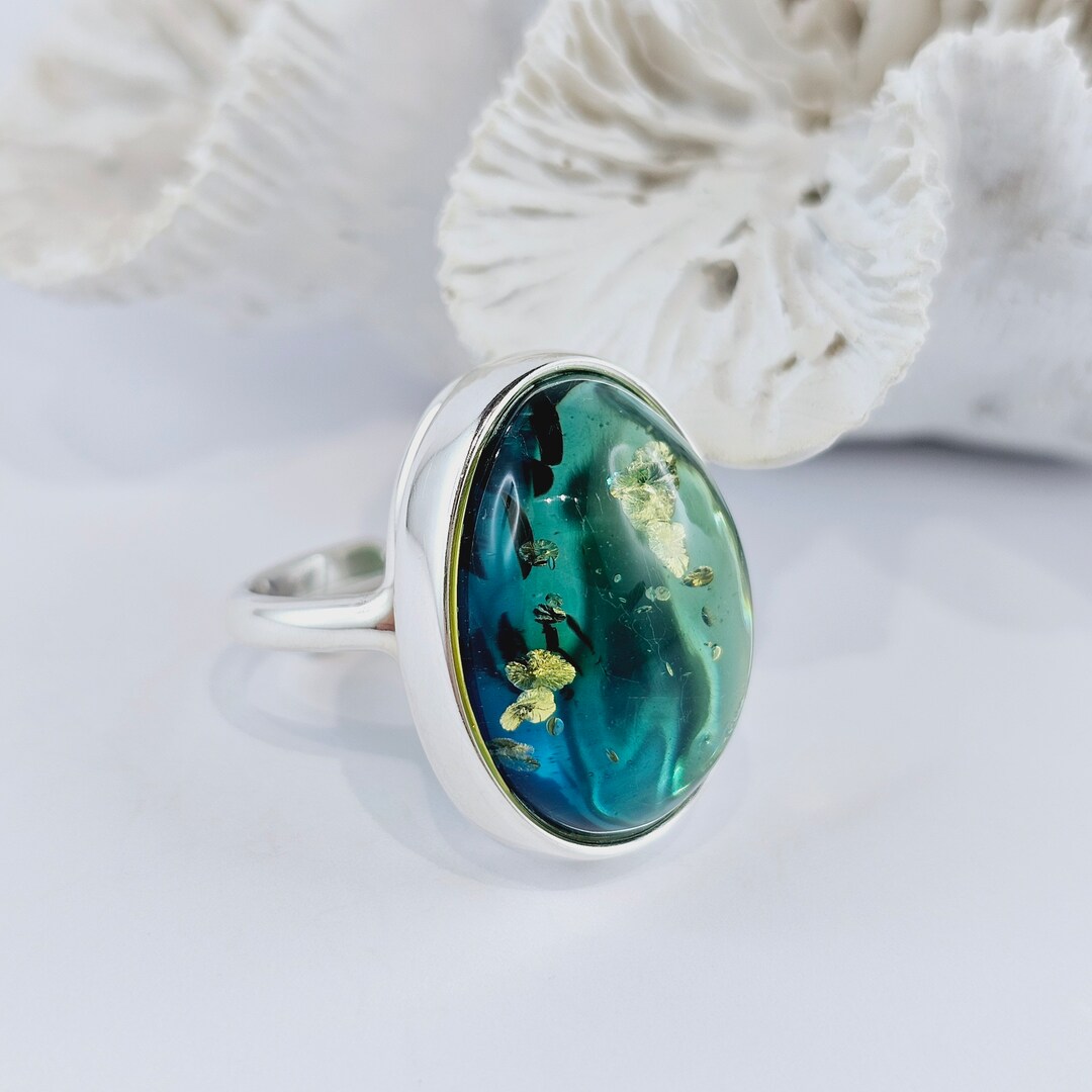 Turquoise Amber, Natural Baltic Amber Ring, Unique Amber Ring, Amber ...