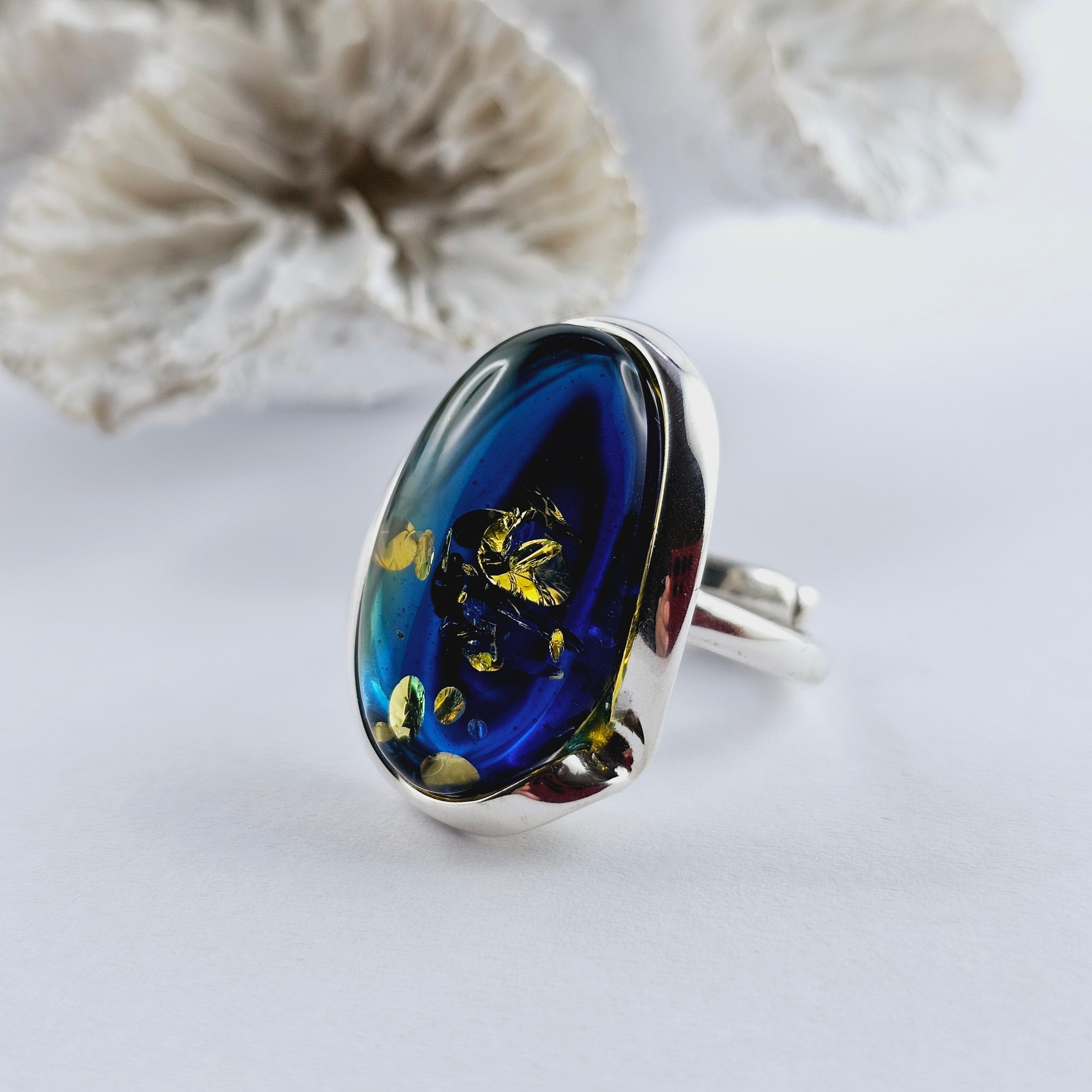 Incredible Huge Blue Amber, Natural Baltic Amber Ring, Unique Amber ...