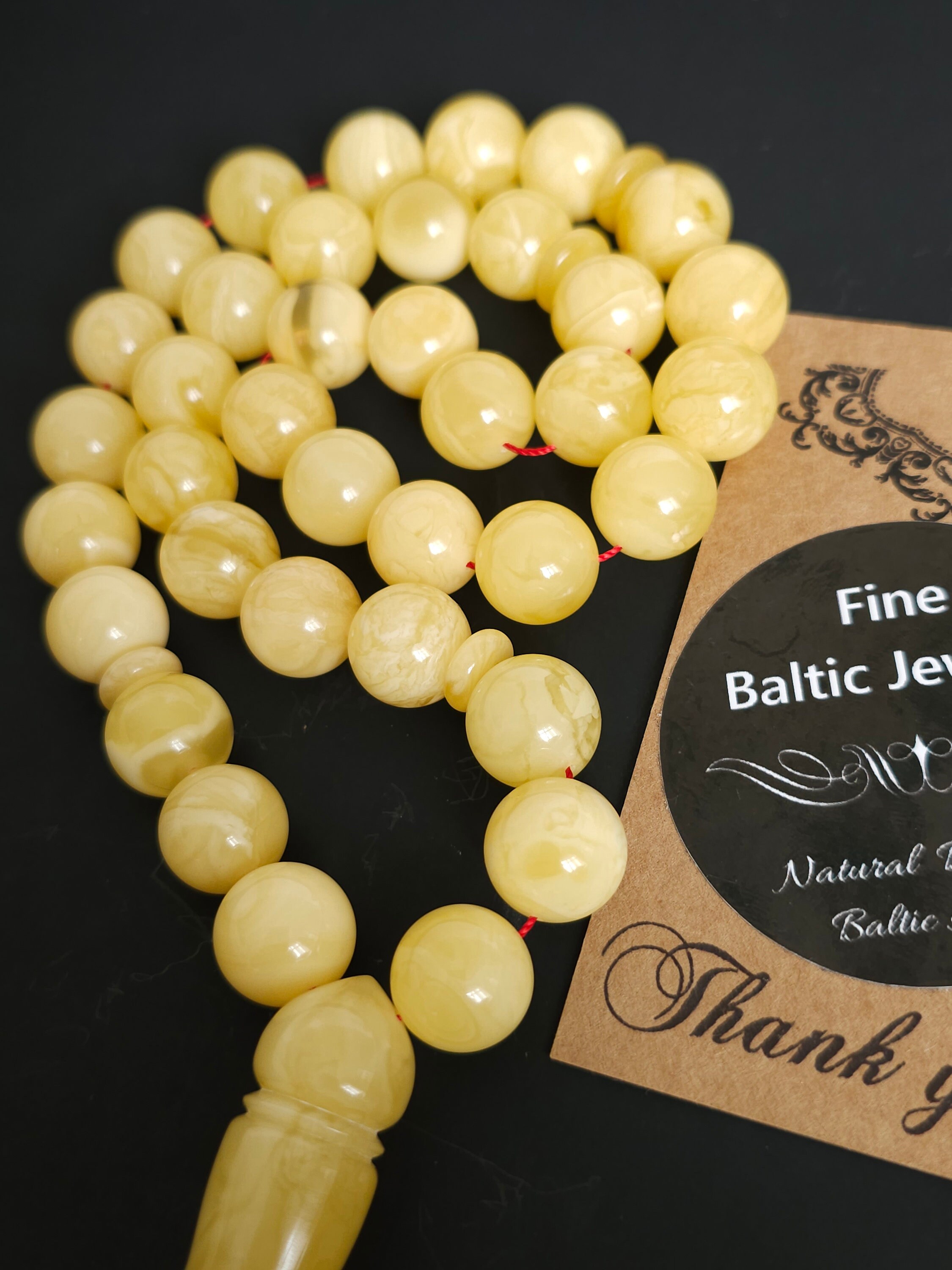 Ø +13mm Royal Baltic Amber Islamic Prayer, 37 Round Beads, 56.33g ...