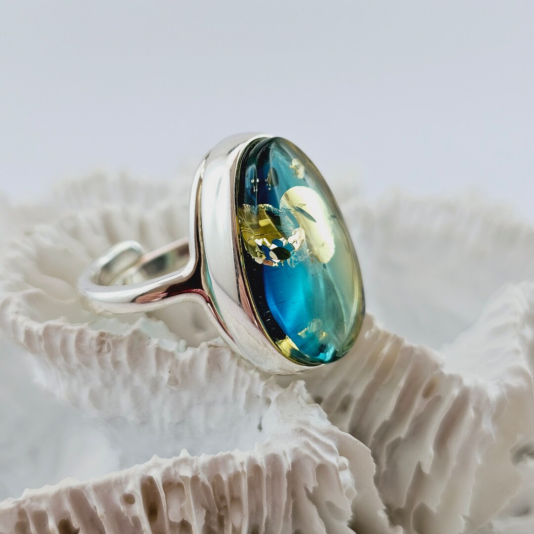 Incredible Light Blue Amber, Natural Baltic Amber Ring, Unique Amber ...