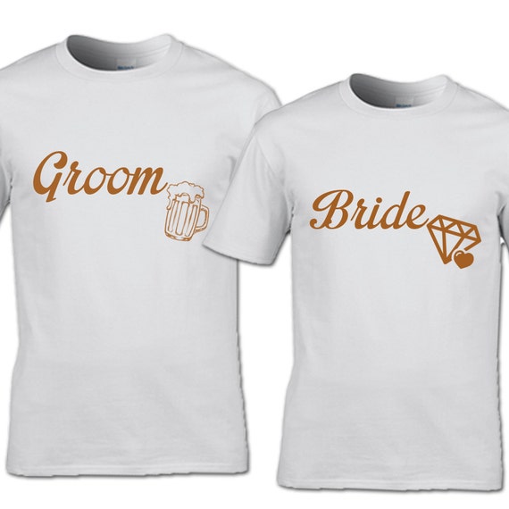 Bride And Groom T Shirt Set Of 2 In Gold Writing Couples His And Etsy