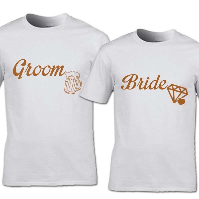 Bride And Groom T Shirt Set Of 2 In Gold Writing Couples His And Etsy