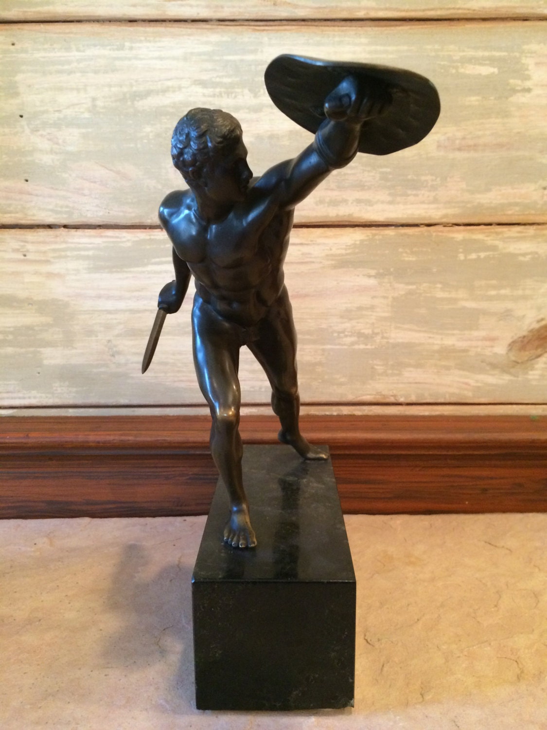 Man With Dagger and Shield Bronze Statue - Etsy