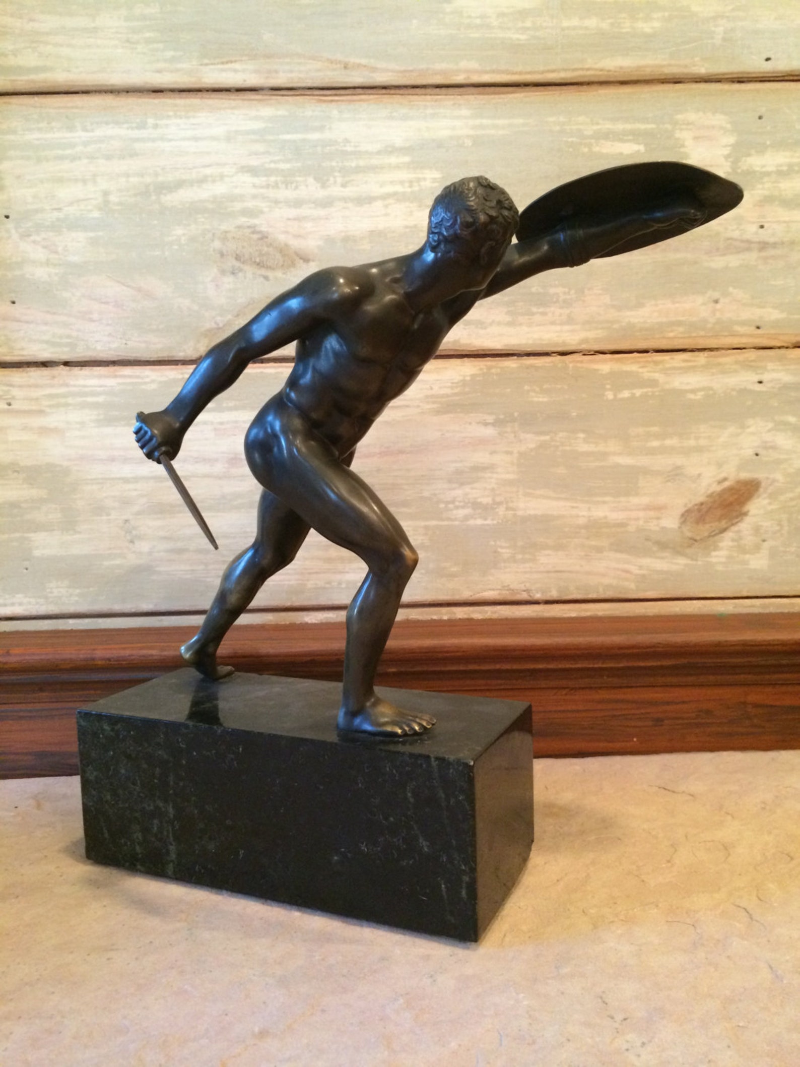 Man With Dagger and Shield Bronze Statue - Etsy