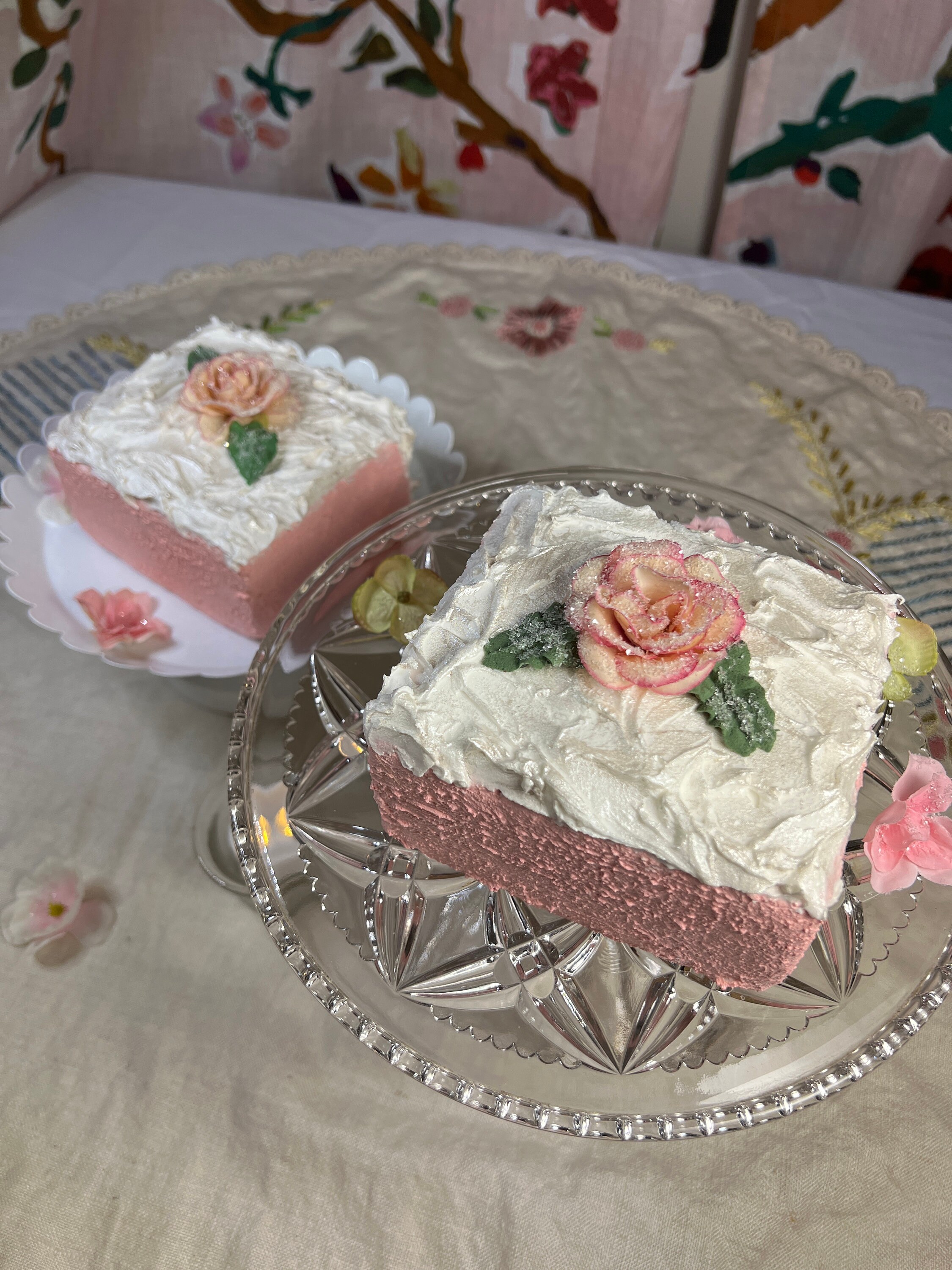 Vintage Iced Square Rose Cake Slice - Etsy