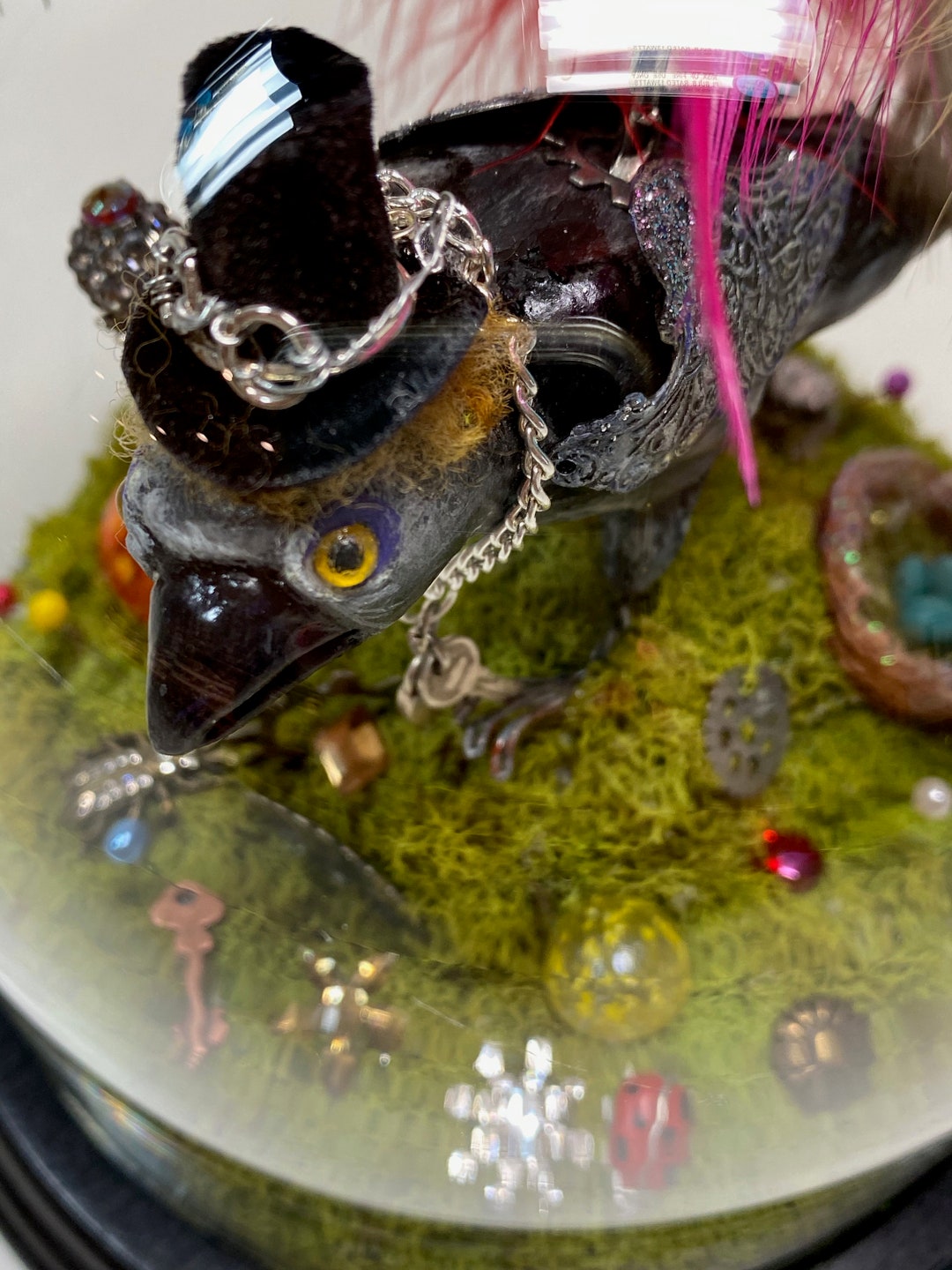 Clockwork Bird in Glass Dome (crow) - Etsy