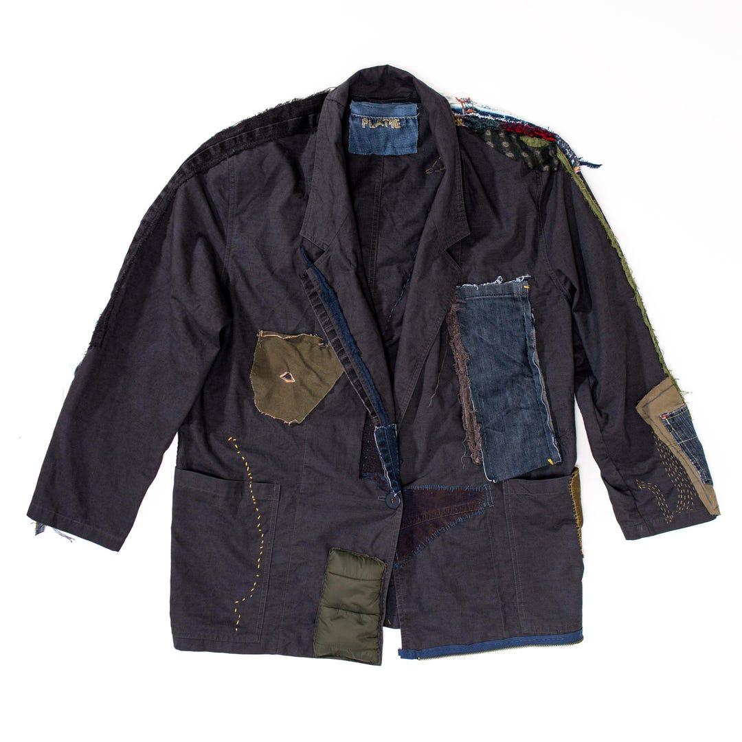 Men's Cotton Blazer. Hand Dyed Boro Technique. Sashiko Stitching. Dark ...