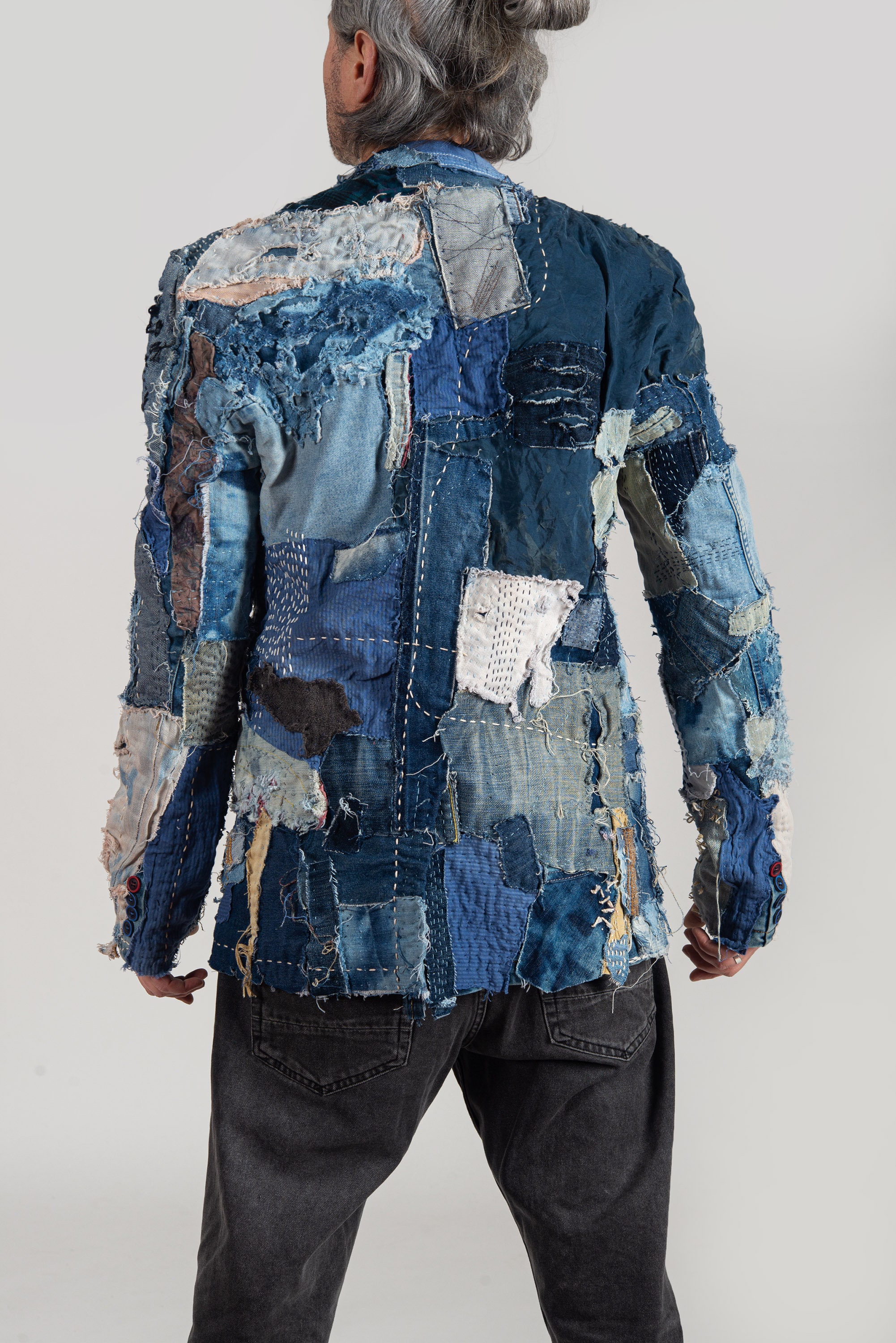 Japanese Boro Jacket Denim Indigo Blazer Boro Denim Man Jacket Size M ...