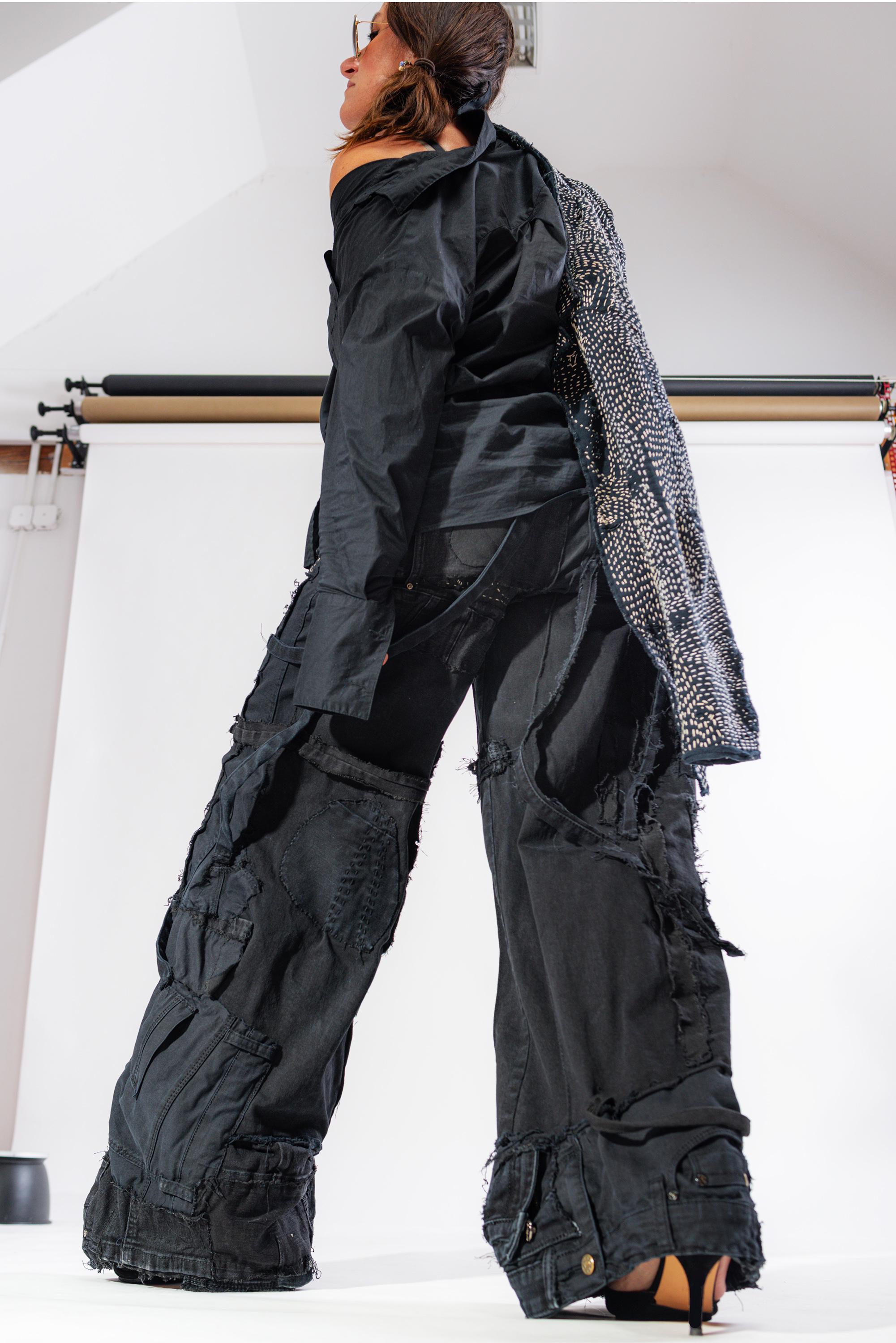 Black Baggy Jeans CYBERPUNK Denim Upcycled Patchwork Jeans to Order ...