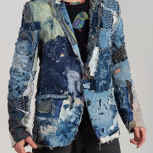 Japanese Boro Jacket Denim Indigo Blazer Boro Denim Man Jacket Size M ...