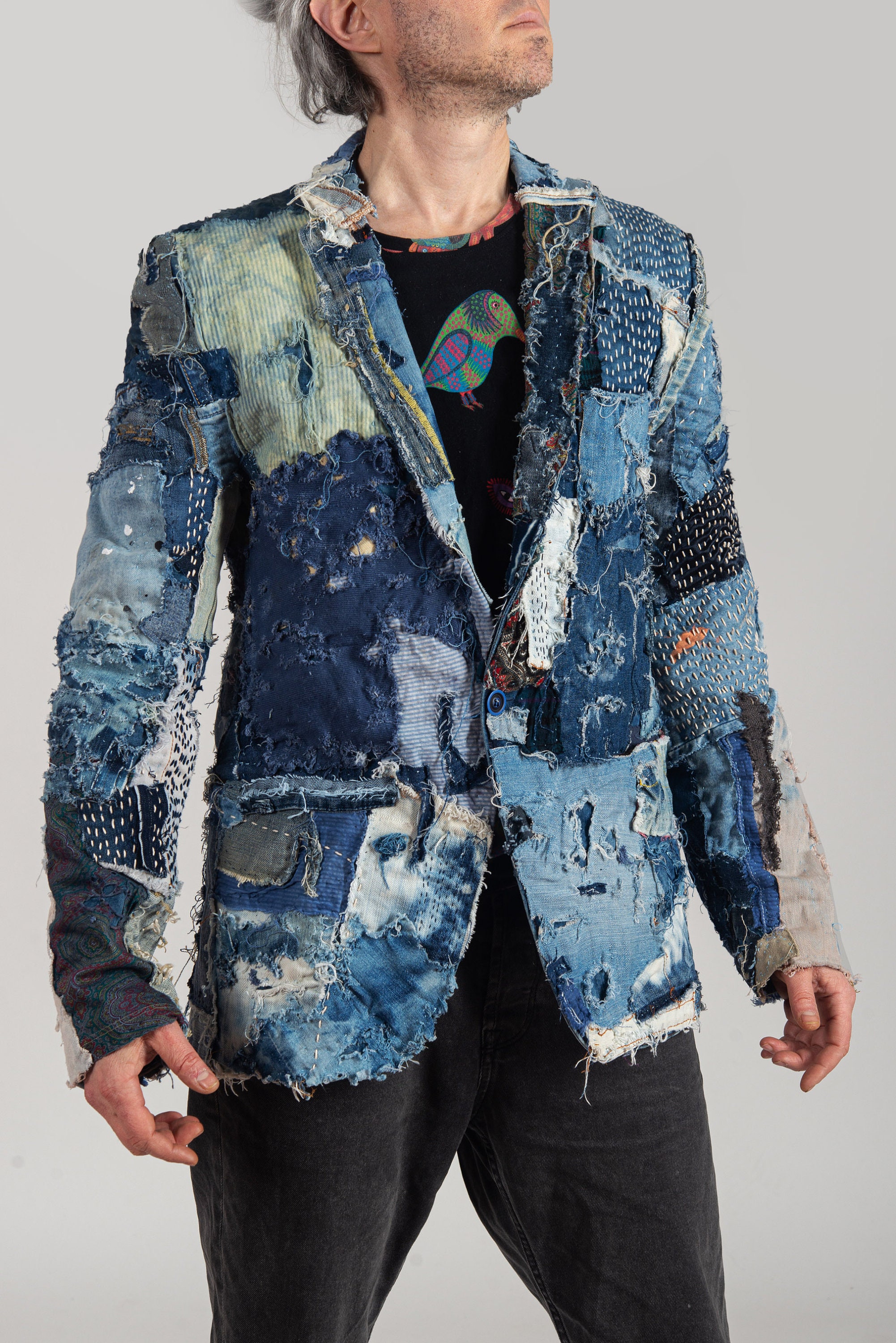 Japanese Boro Jacket Denim Indigo Blazer Boro Denim Man Jacket Size M ...