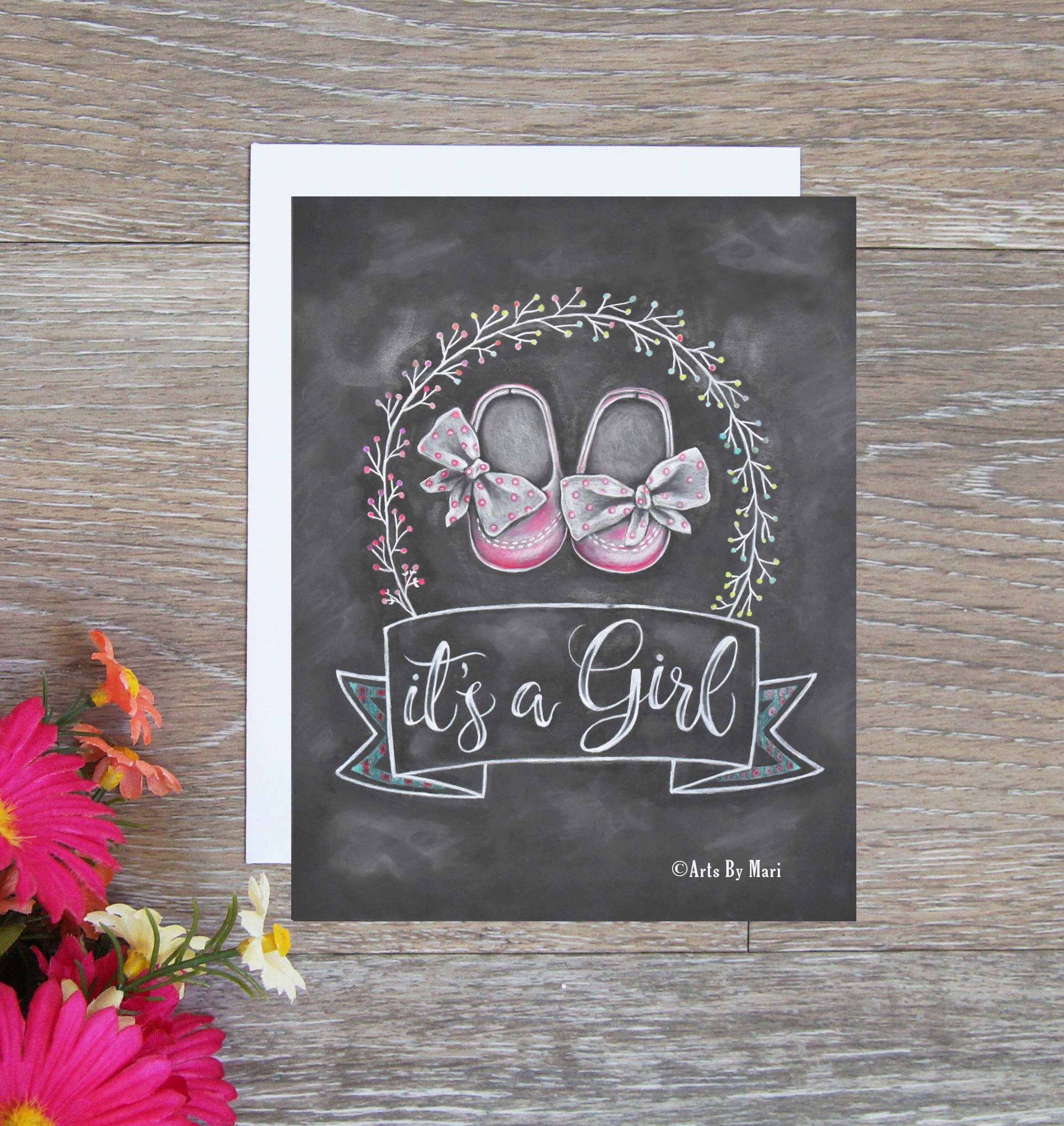 Baby Shower - It's a Girl Hand Drawn Notecard - Etsy