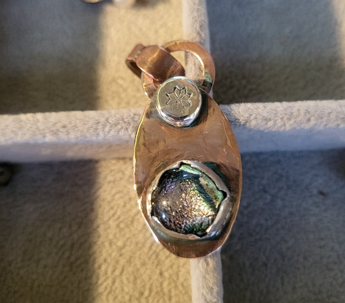 Copper Pendant Hand Fabricated by Margareta. Dichroic Glass Cabochon in ...