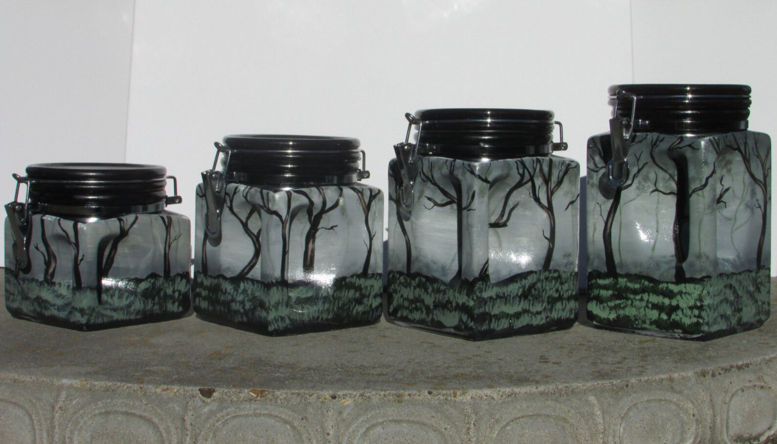 Set of 4 Hand-painted Ceramic Kitchen Canisters, Coffee, Tea, Flour or ...