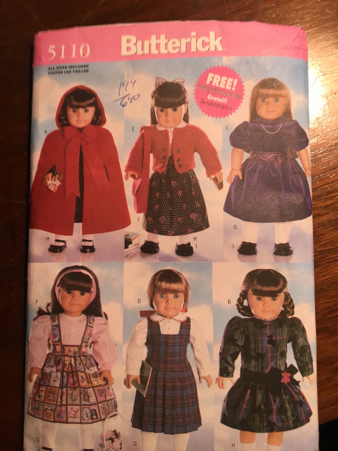 DOLL CLOTHES Patterns for - 18" Doll - Butterick 5110 6 Pieces of ...