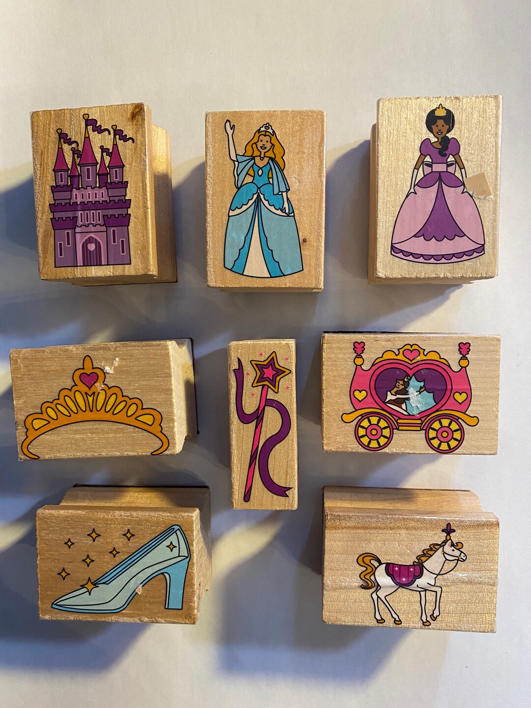 Princess Set Rubber Stamp Blocks - Princesses Castle Coach Crown Shoe ...