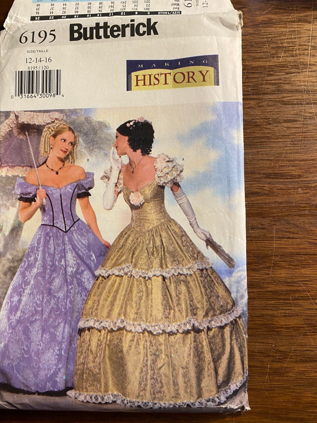 Misses Southern Lady Dress Making History Pattern Butterick 6195 - 1999 ...