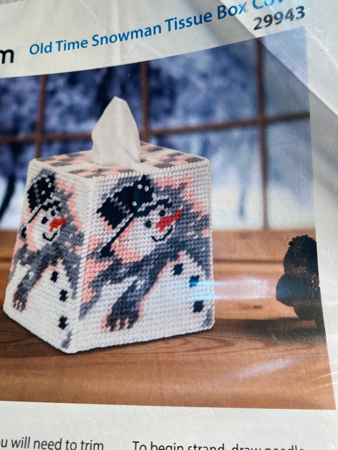 Snowman and Bunny Tissue Box Cover Plastic Canvas / Stitch Unopened Kit ...