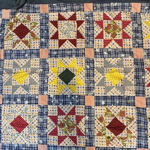 Red / White / Blue / Yellow Quilt Fabric Top Block Piece 90" X 120 ...