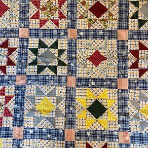 Red / White / Blue / Yellow Quilt Fabric Top Block Piece 90" X 120 ...