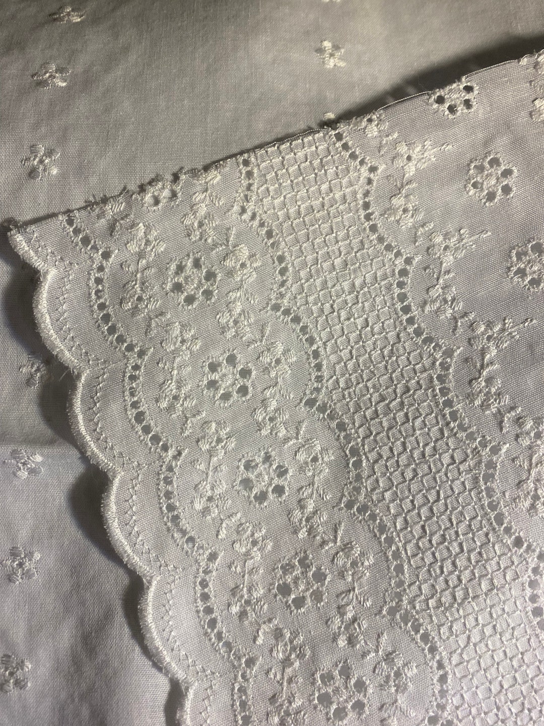 White on White Eyelet Fabric Embroidered Flowers - Eyelet 7" Lace ...