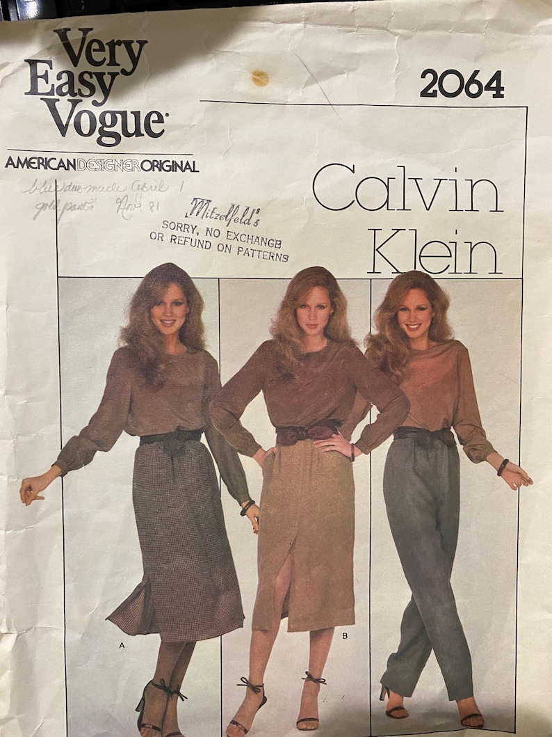 Calvin Klein (skirt - Pants) Vogue American Designer #2064 Pattern (cut ...