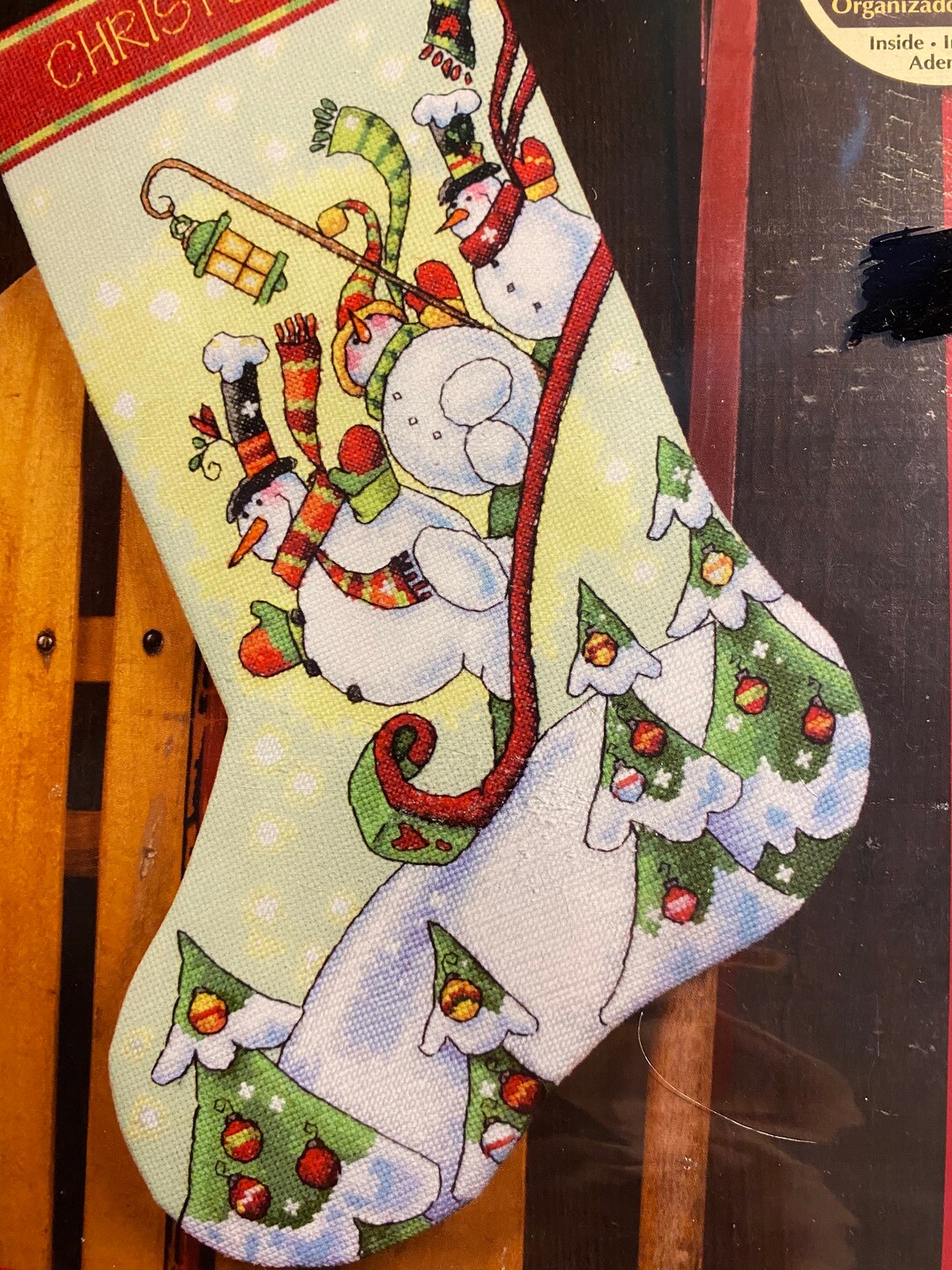 Sledding Snowmen Stocking Christmas Counted Cross Stitch Kit Dimensions 08853 Ready to Make 16 ...