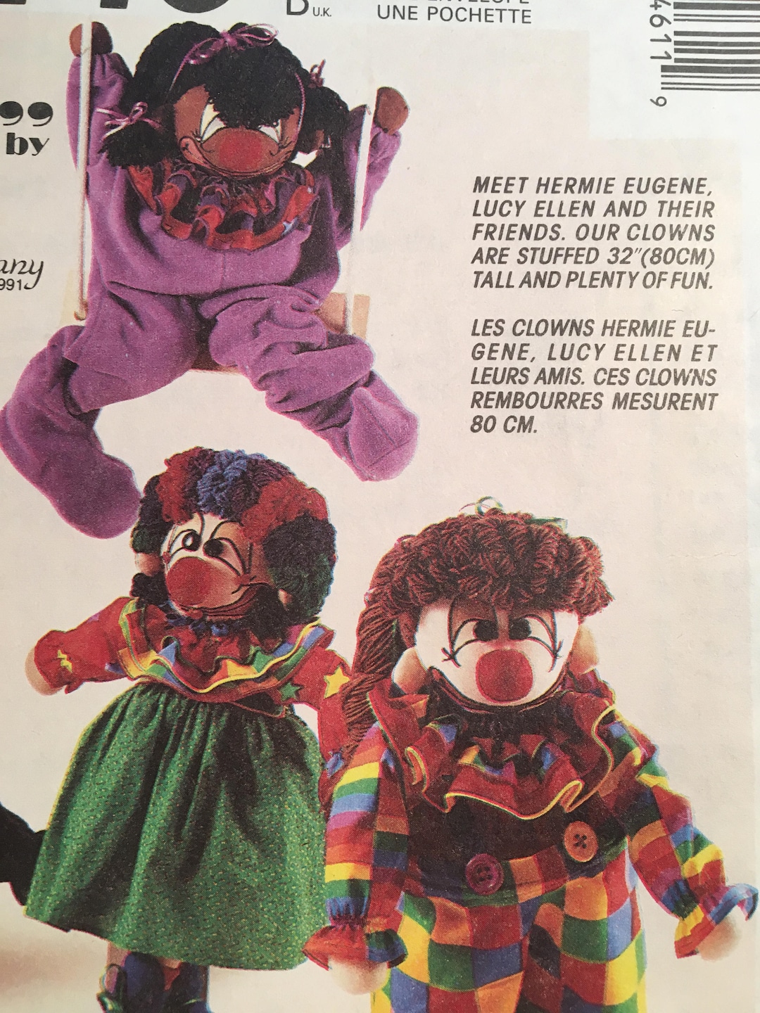 Circus Memories "clowns" 32" Tall Soft Cloth Rag Dolls to Sew Mccall's ...