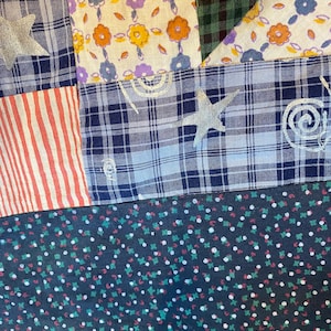 Red / White / Blue / Yellow Quilt Fabric Top Block Piece 90" X 120 ...