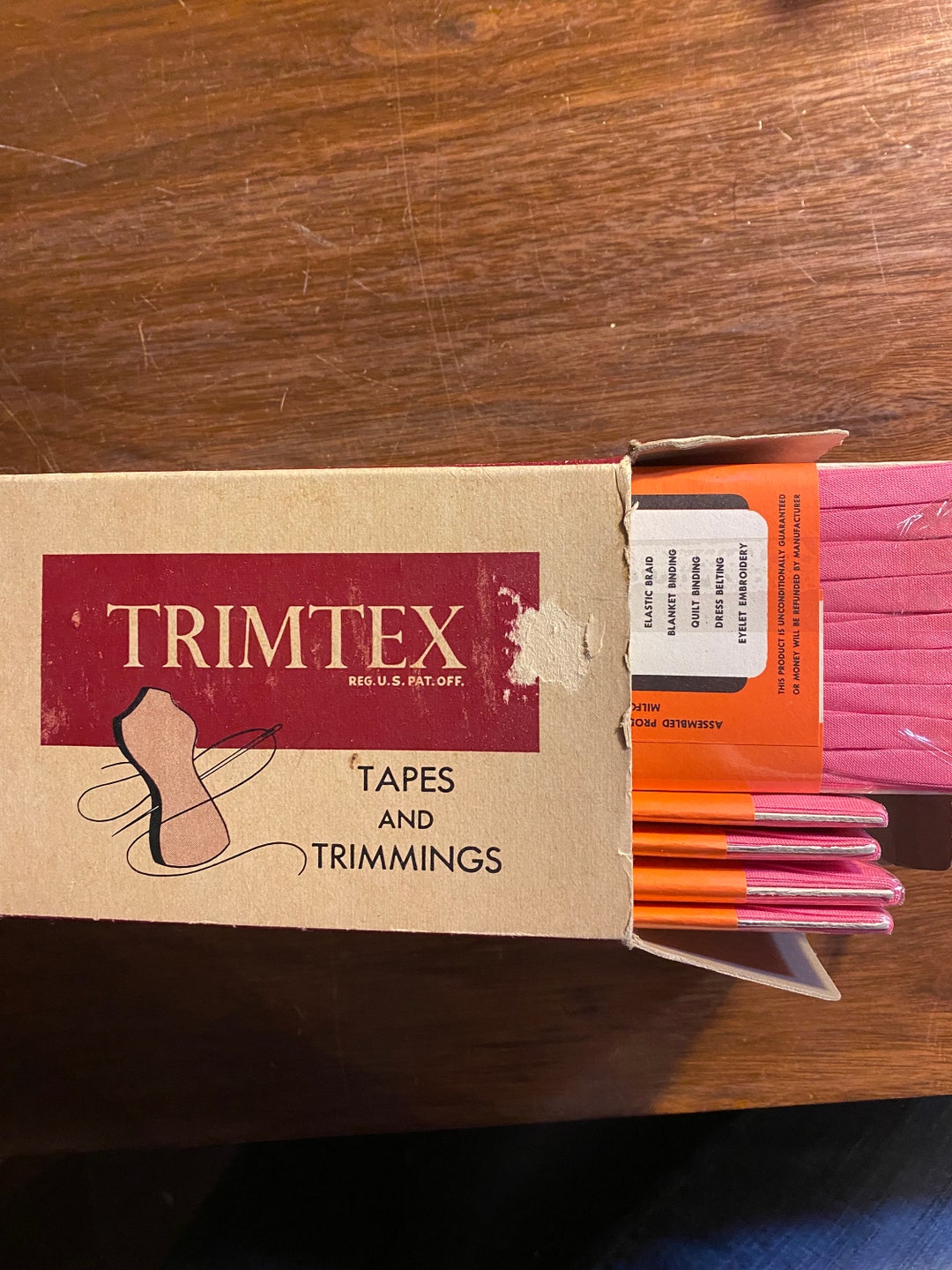 Vintage Trimtex Box Full (12 Pk) Rose / Pink Double Fold Bias Seam Binding Tape Trim 1950 Sewing ...