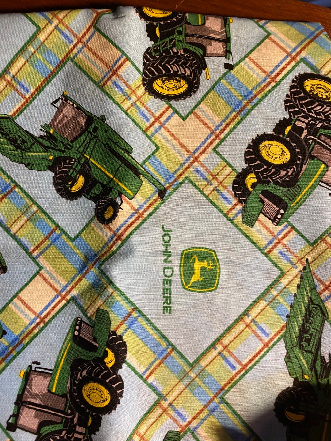 John Deere Tractor Fabric Blue / Green Background - Farming - 46" X 44 ...