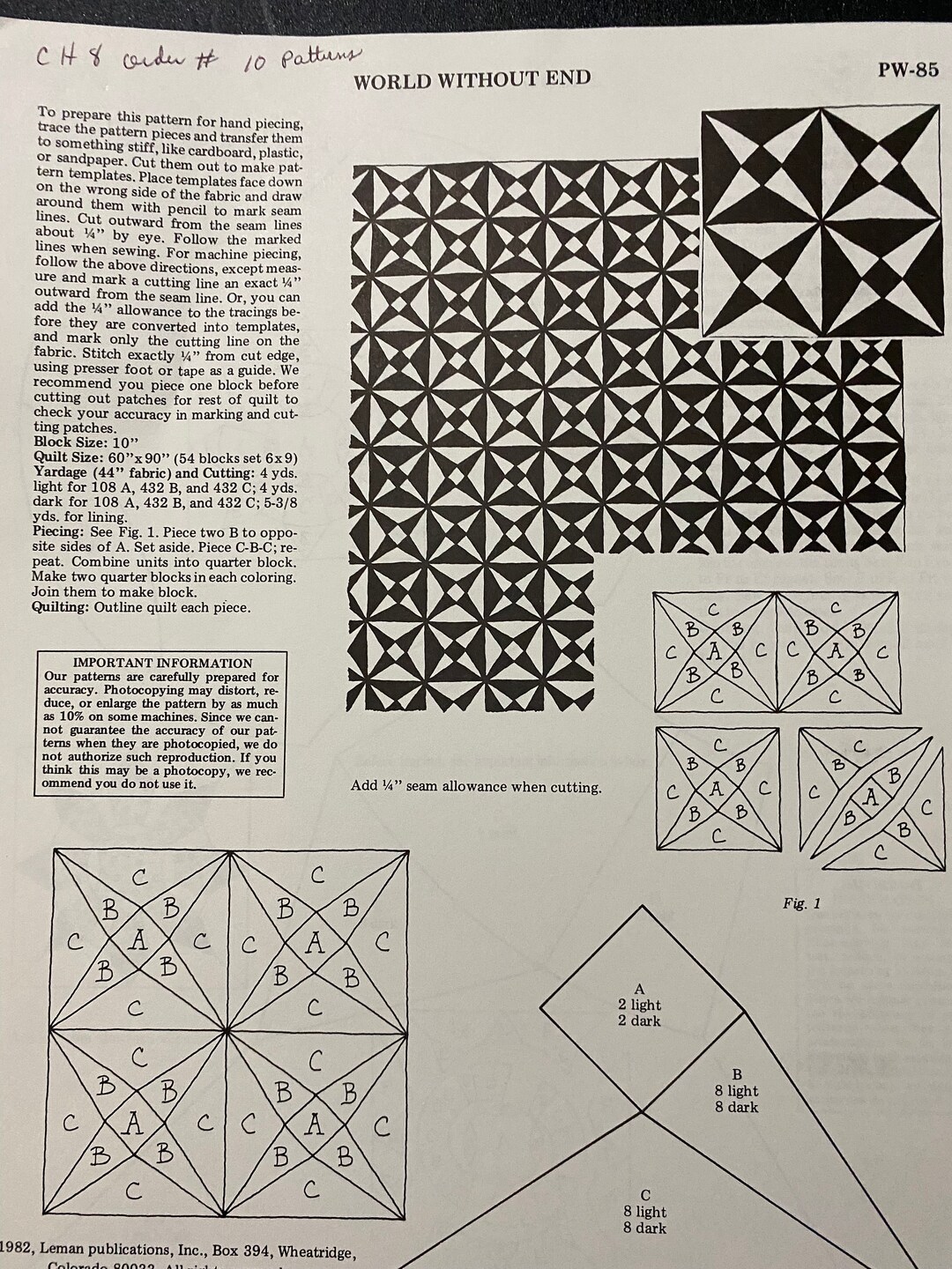 Quilt Block Patterns - Mary Leman - 1980-82 - 10 Patterns - Mix and ...