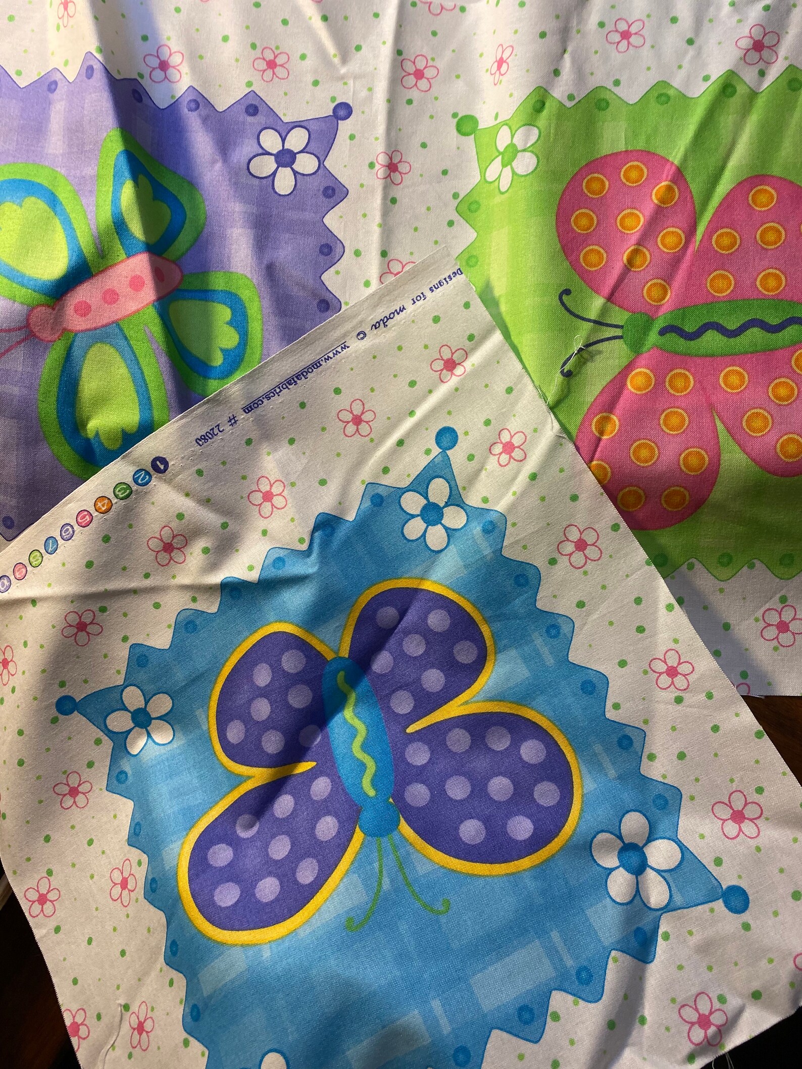 Fun Colorful Butterfly Fabric Panel / Squares, 3 - 12" X 12" - Pink ...