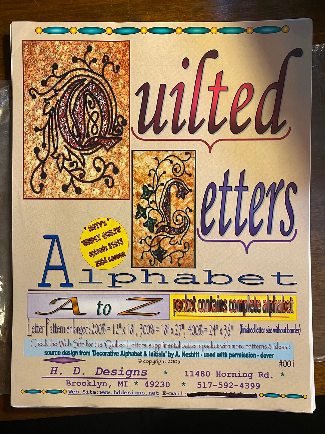 Quilted Letters Alphabet A to Z 2003 H D Designs - Etsy