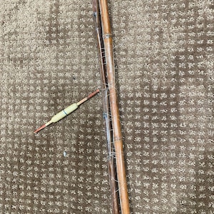 Vintage Dark Bamboo Fishing Rod / Pole With Line Cleat and Bobber (line ...