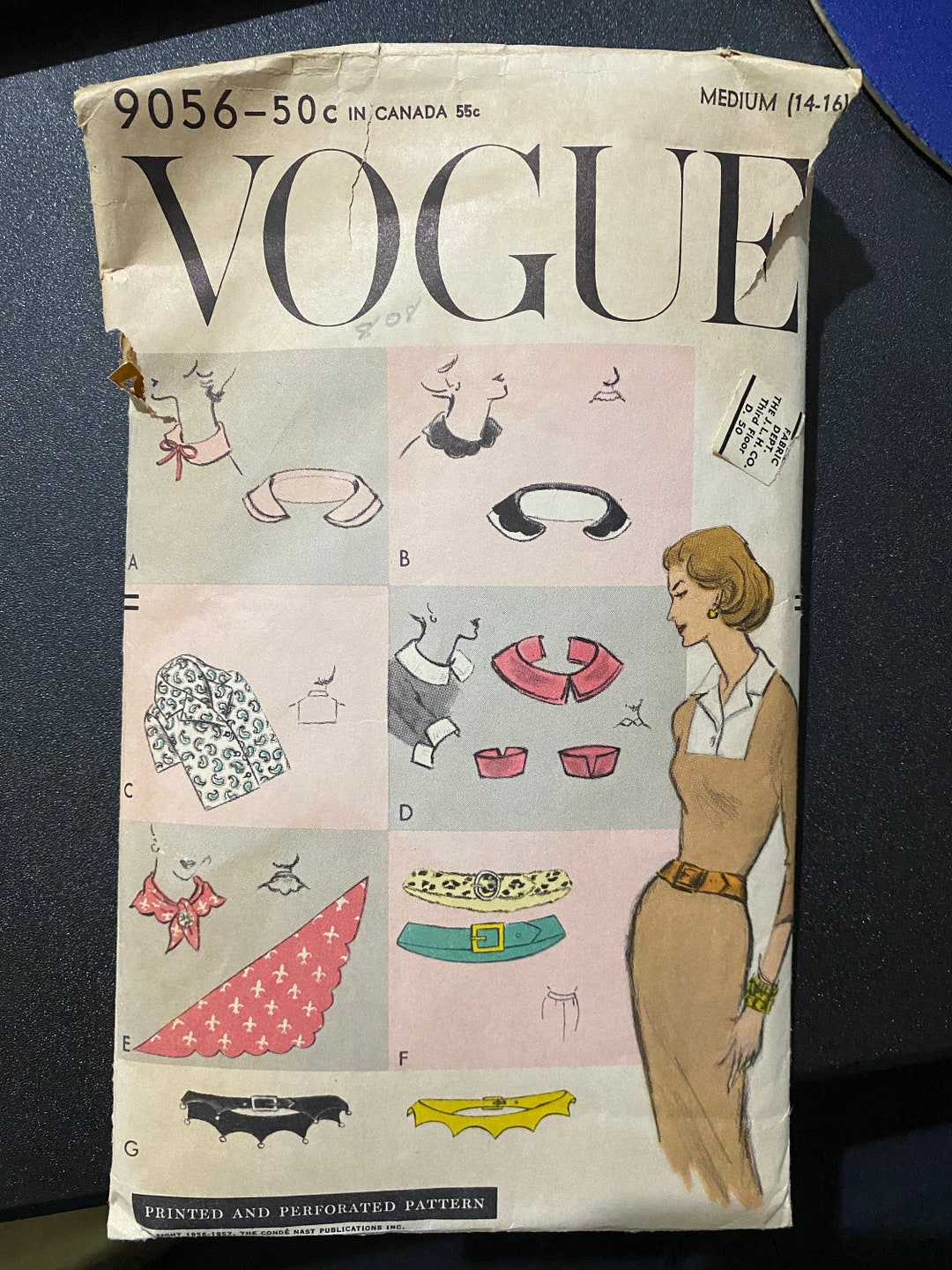 Accessorize Vintage Vogue #9056 Muster Größe 14 - 16 Kragen, Gürtel ...