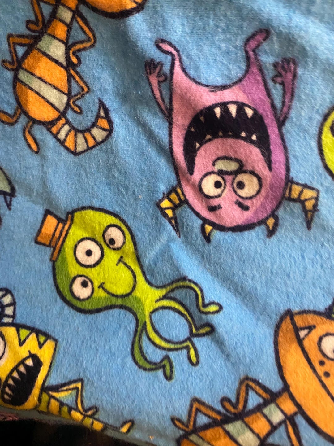 Colorful Fun Whimsical Monsters Flannel Fabric - Blue Background With ...