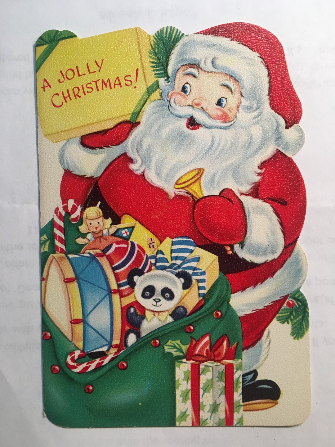 Vintage CHRISTMAS CARD for Children - SANTA With Bag of Toys. Activity ...