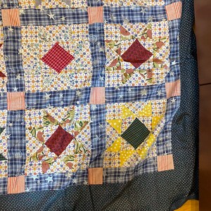 Red / White / Blue / Yellow Quilt Fabric Top Block Piece 90" X 120 ...