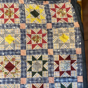 Red / White / Blue / Yellow Quilt Fabric Top Block Piece 90" X 120 ...